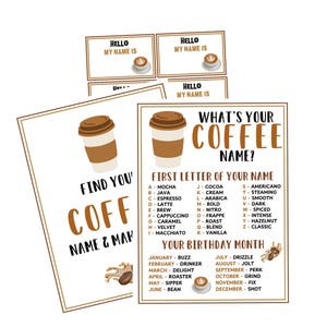 What's Your Coffee Name Party Game Printable Coffee Party Game Coffee ...
