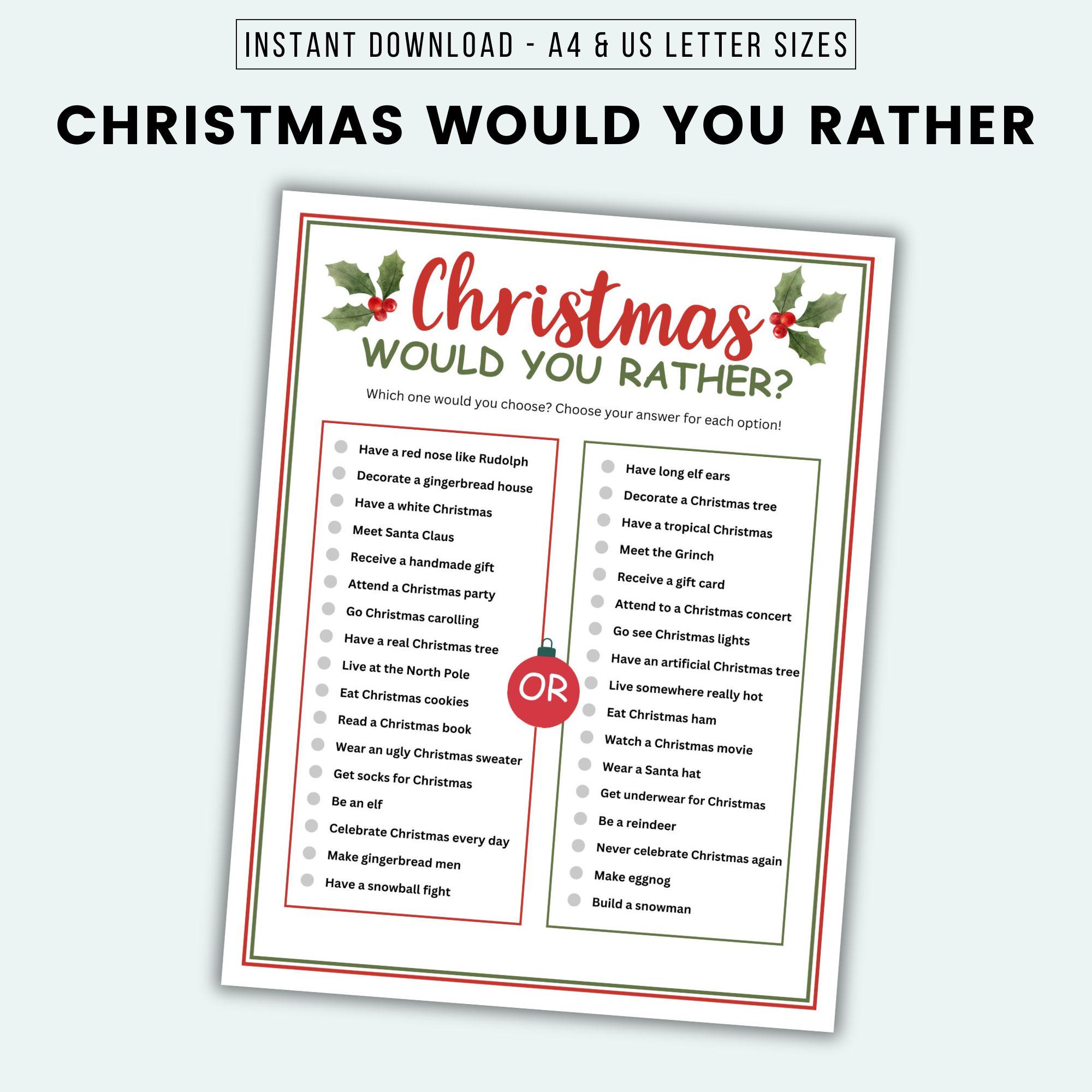 Would You Rather Christmas Game Would You Rather Christmas Party Games ...