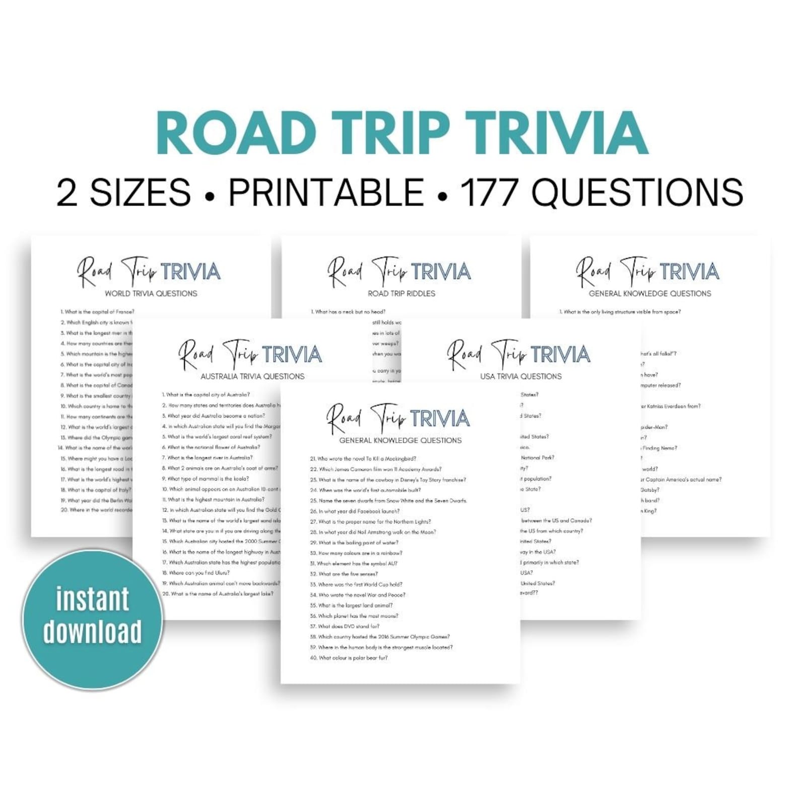 Road Trip Trivia | Printable Road Trip Games | Trivia Questions for ...
