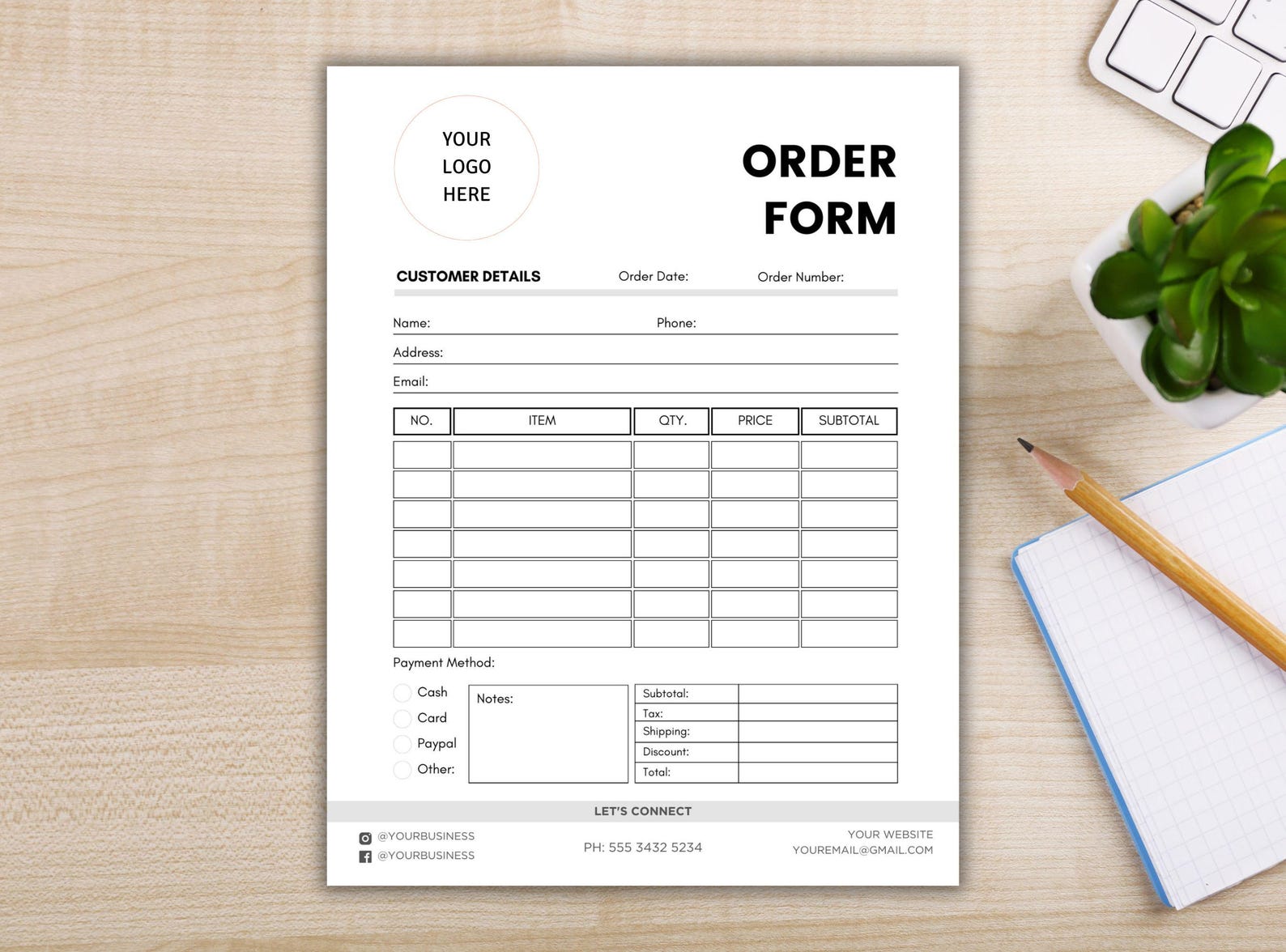 Editable Order Form Template Purchase Order Form Template Fillable ...