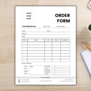 Editable Order Form Template Purchase Order Form Template Fillable ...