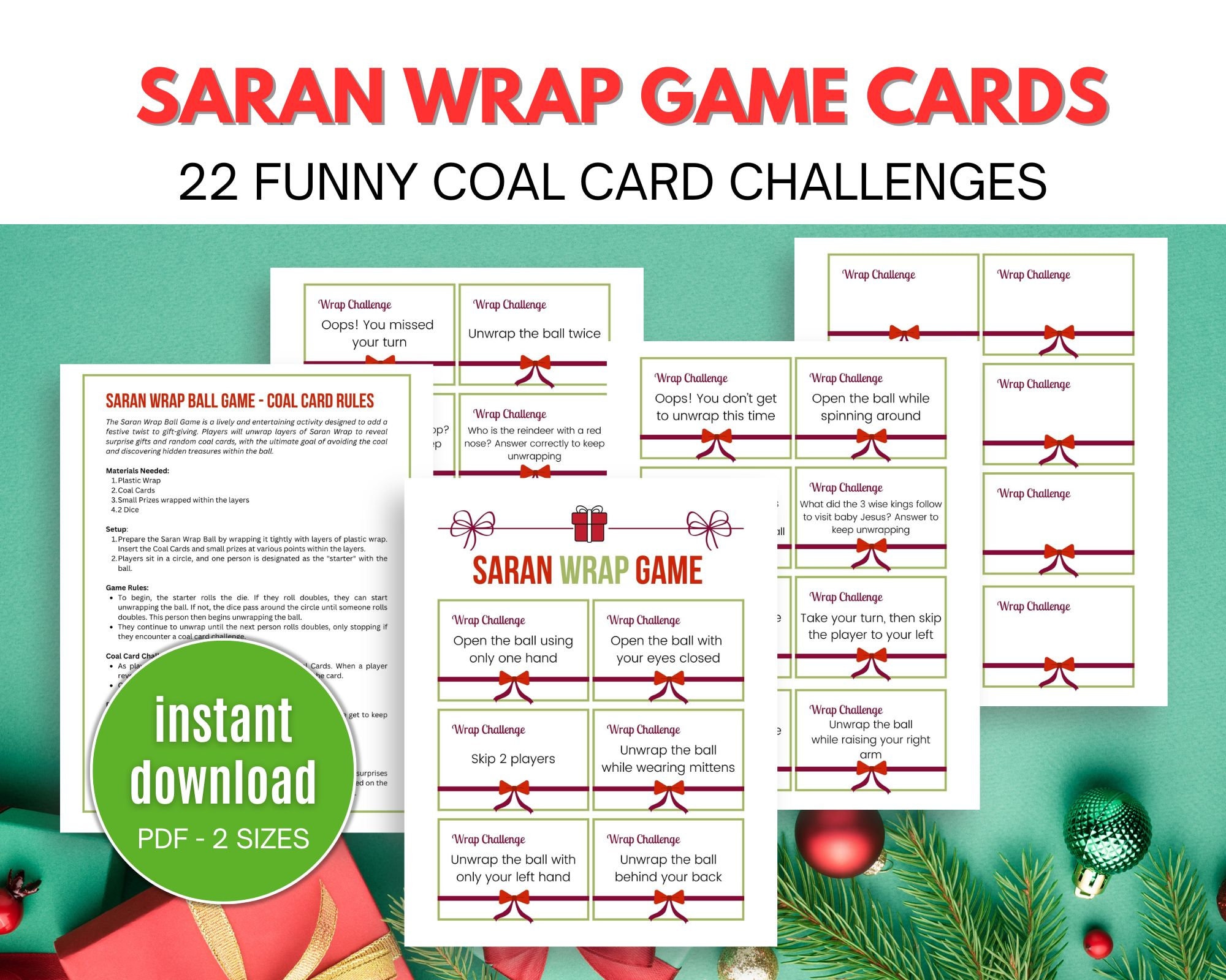 Saran Wrap Ball Game Rules With Coal Cards Saran Wrap Challenge Cards ...