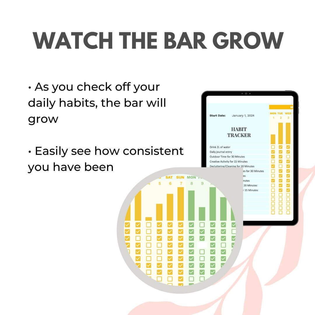 Simple Habit Tracker Spreadsheet With Bar Graph Habit Tracking ...