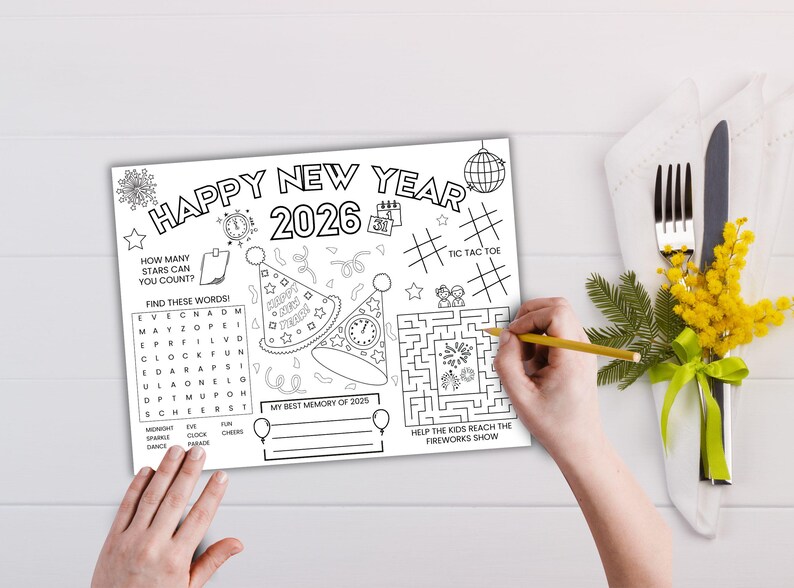 New Years 2026 Activity Placemat Printable New Years Eve Activity Sheet ...