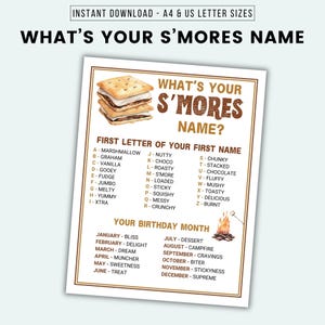What's Your Smores Name Party Game Printable S'mores Game Dragon Name ...