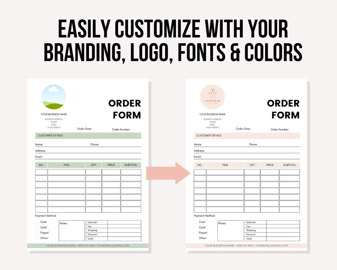 Invoice Template Editable Order Form Template Receipt - Etsy