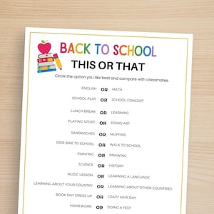 Back to School This or That Game First Day of School Activity Printable ...