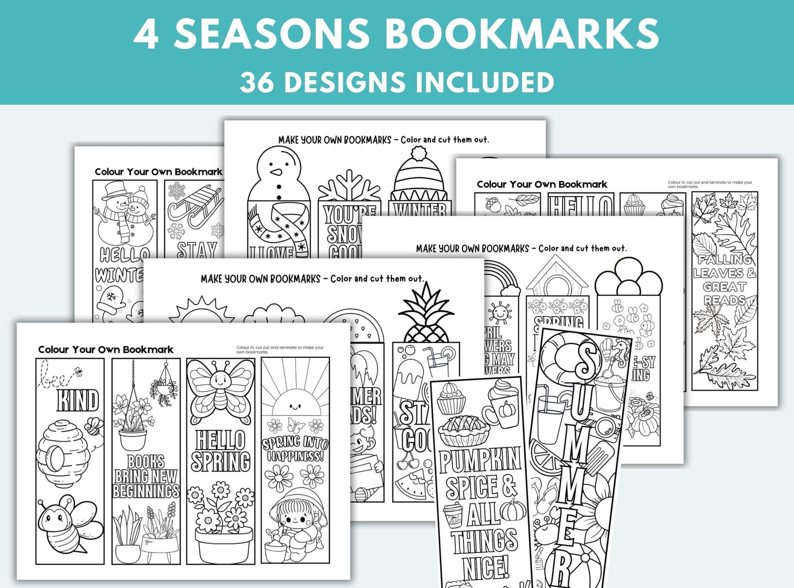 Four Seasons Bookmarks Printable Coloring Bookmarks for Kids Printable ...