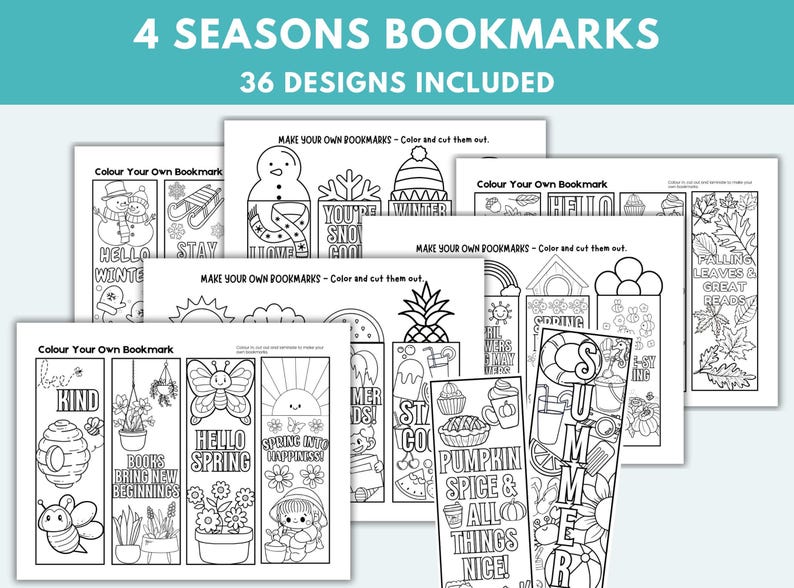 Four Seasons Bookmarks Printable Coloring Bookmarks for Kids Printable ...