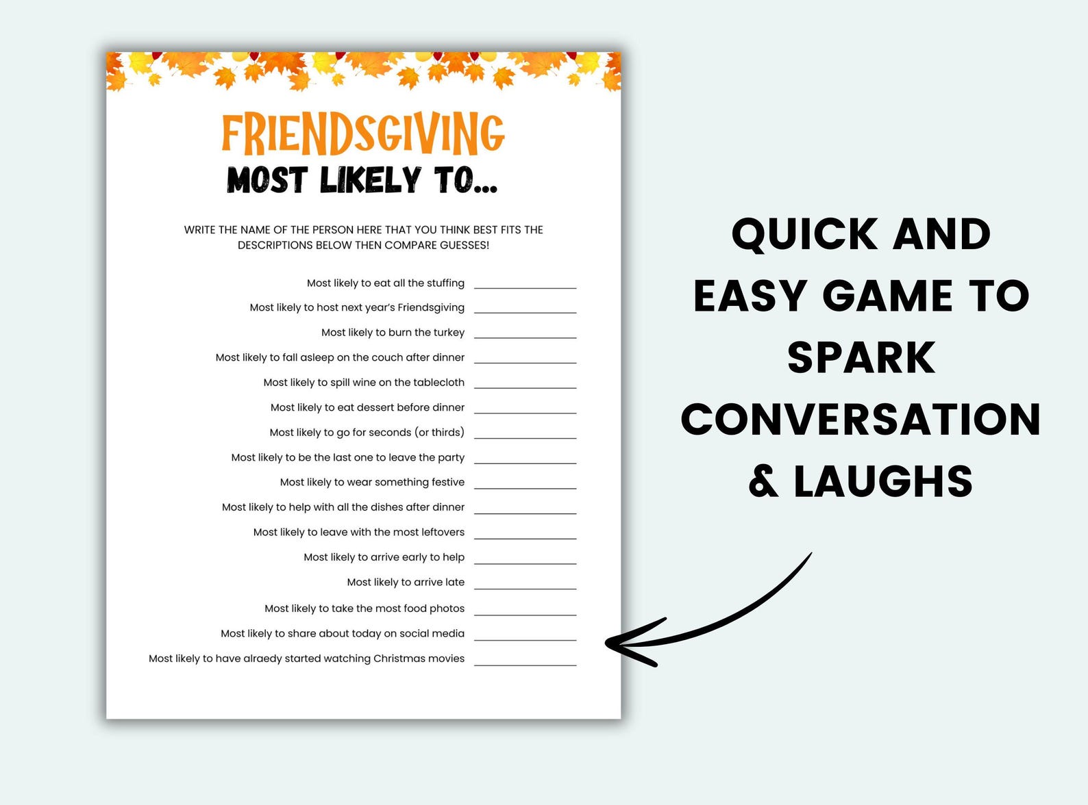 Friendsgiving Most Likely to Game Printable Thanksgiving Game ...