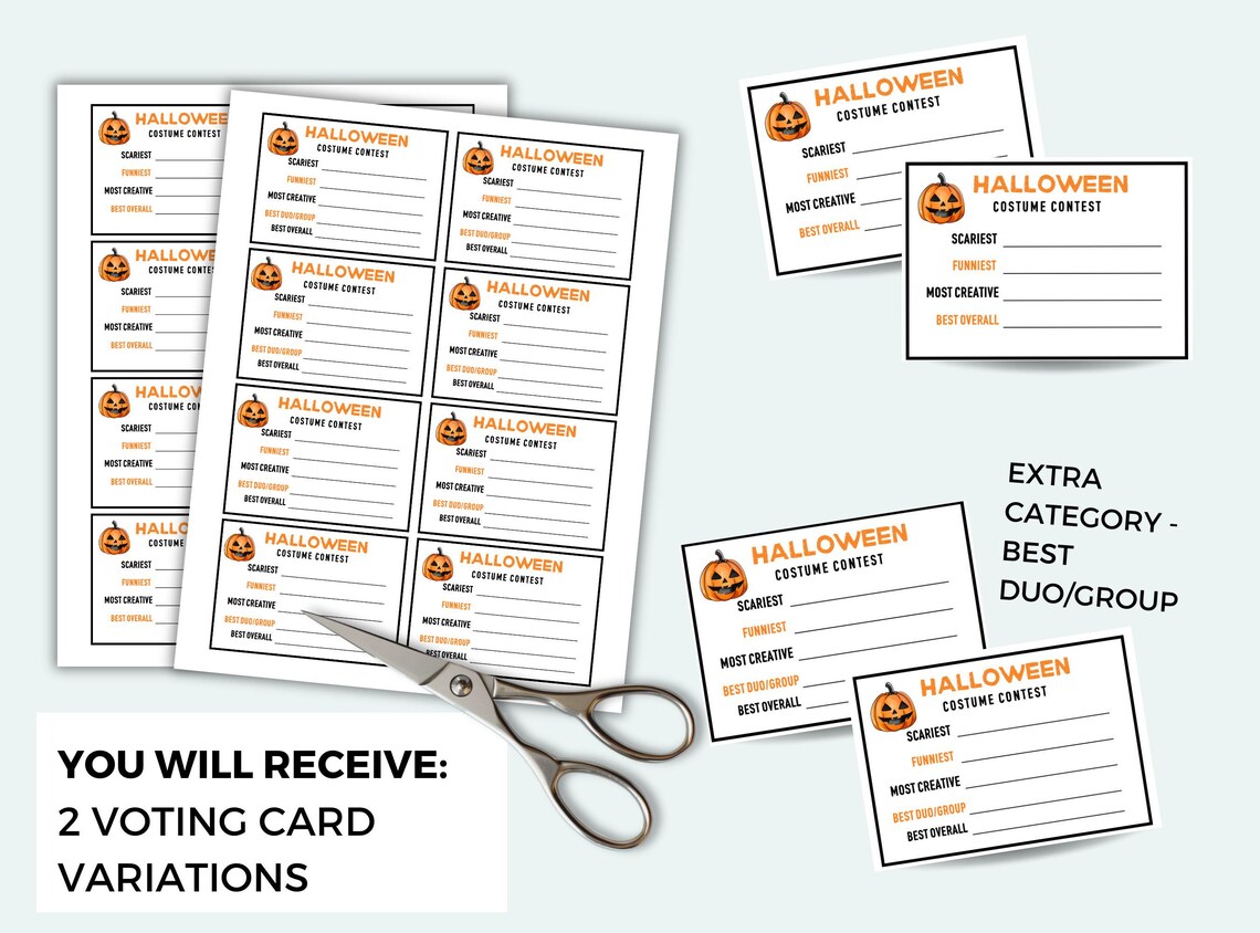 Halloween Costume Contest Voting Cards Printable Halloween Costume ...