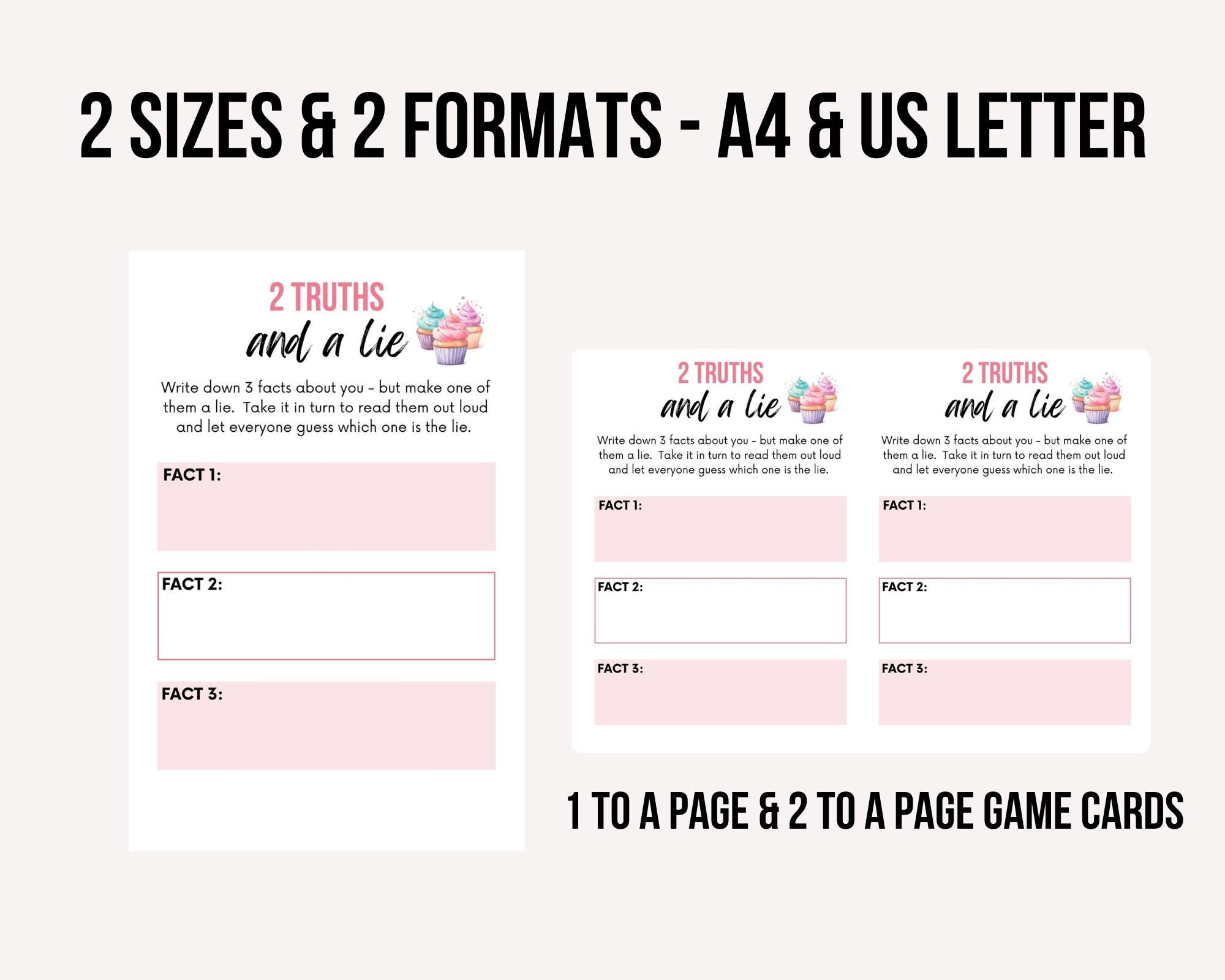 2 Truths and A Lie Party Game for Teens Printable Party Games Two ...