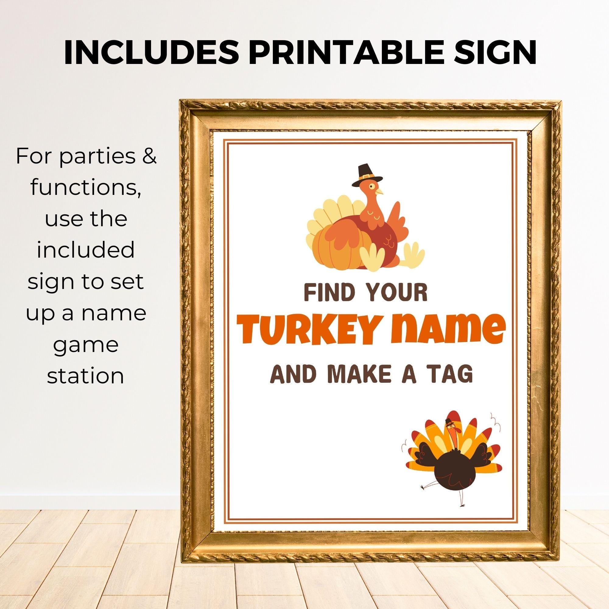 What's Your Turkey Name Party Game Printable Thanksgiving Party Game ...