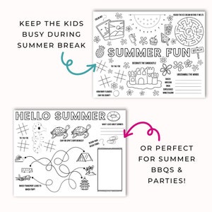 Summer Activity Placemat Printable Summer Coloring Placemats Summer ...