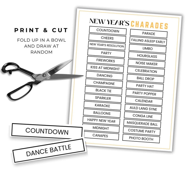 New Year's Charades Game Printable New Years Eve Charades Printable New ...