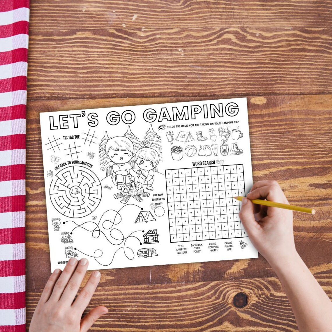Camping Activity Placemat Printable Camping Activity Mat Camping ...