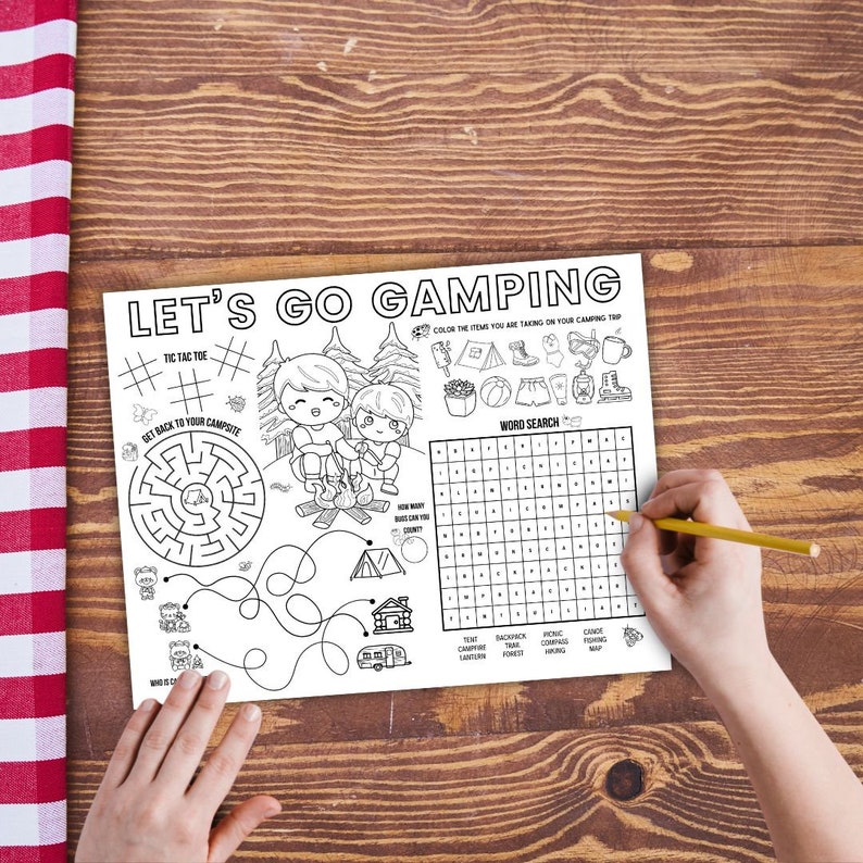Camping Activity Placemat Printable Camping Activity Mat Camping ...