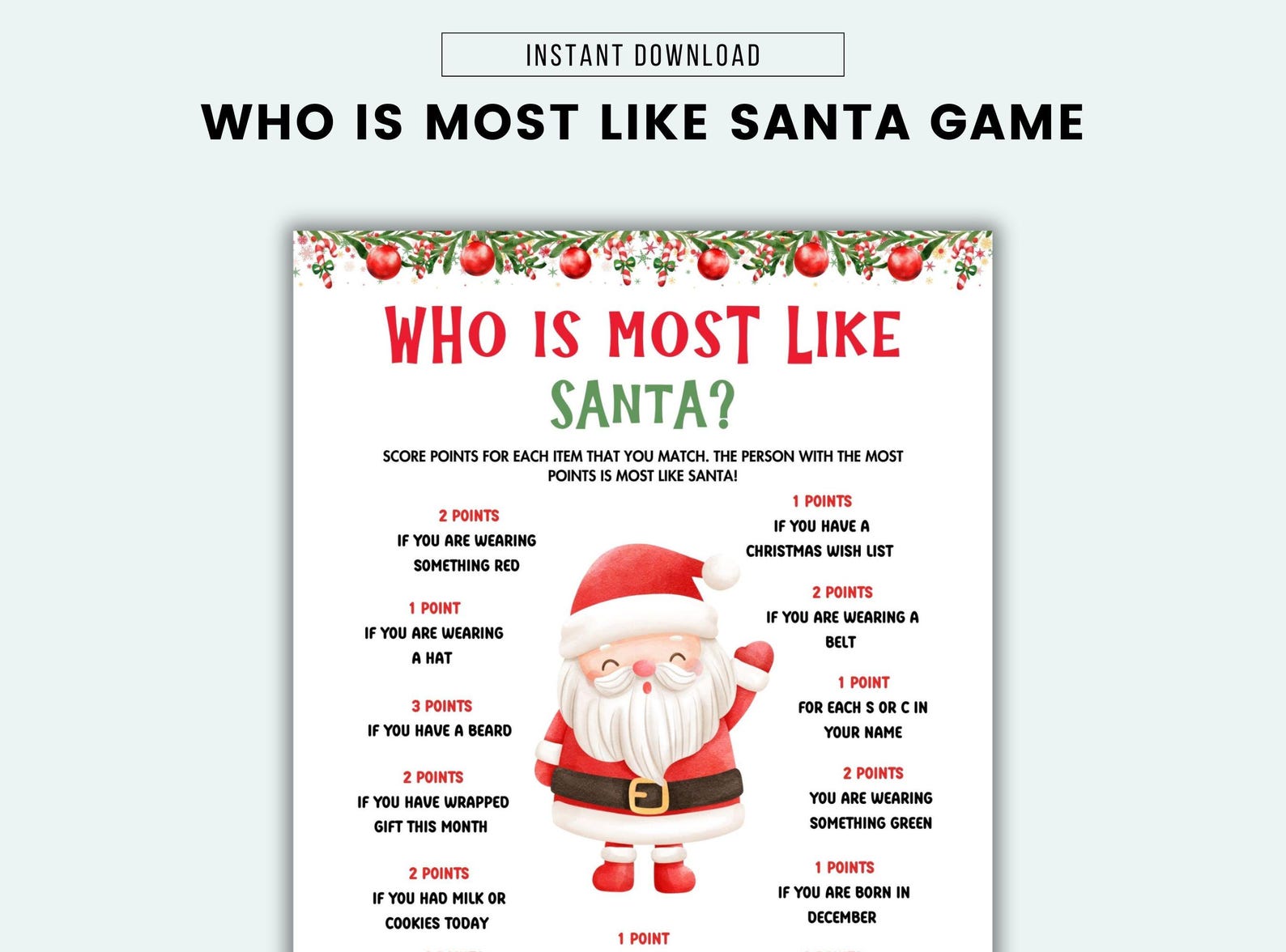 Who is Most Like Santa Game Printable Christmas Game Christmas Party ...