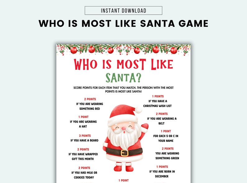 Who is Most Like Santa Game Printable Christmas Game Christmas Party ...