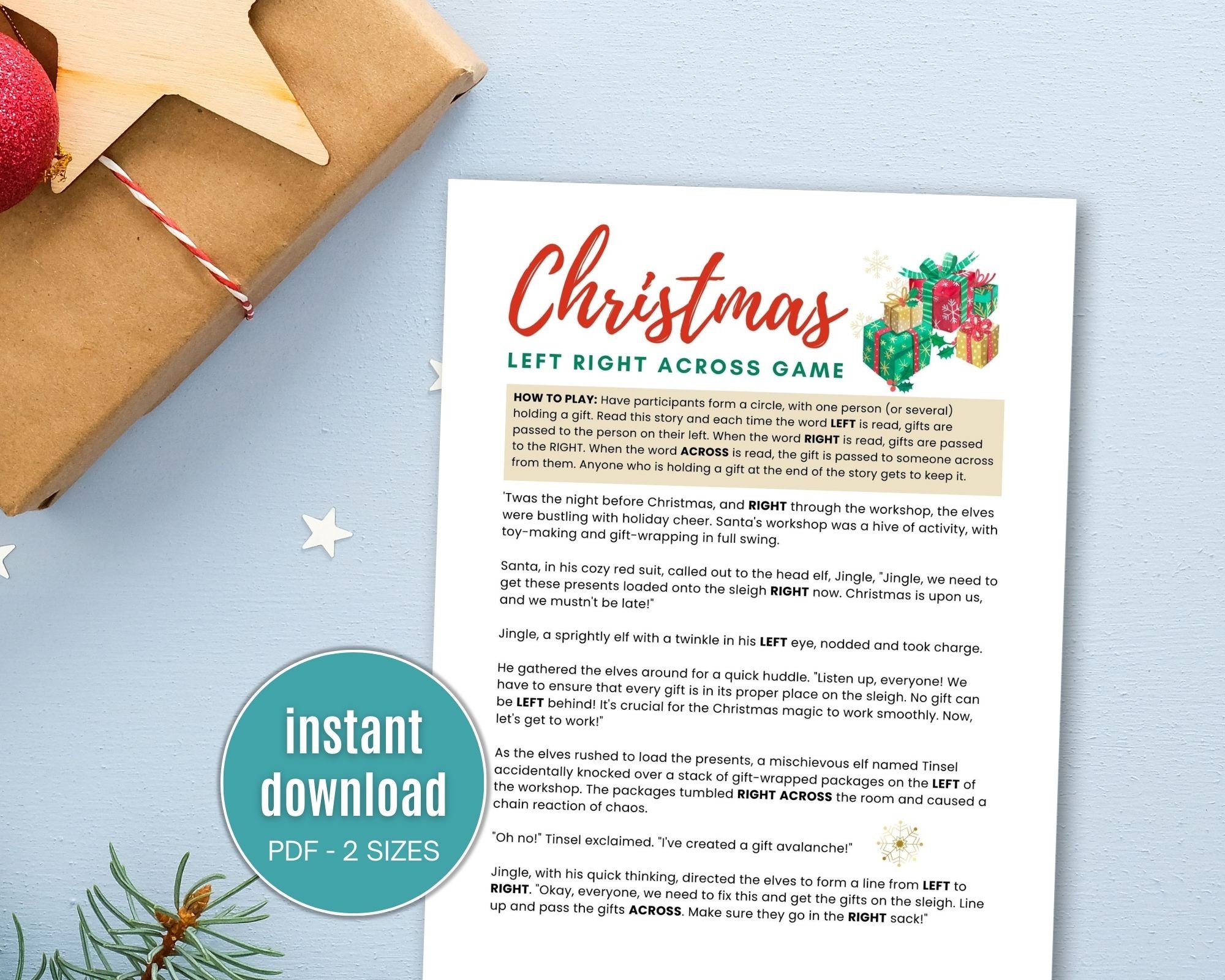 Christmas Left Right Game for Kids Printable Christmas Game for Kids ...