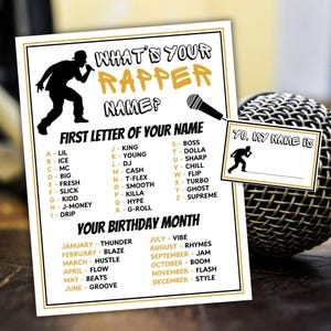 What's Your Rapper Name Party Game Printable Hip Hop Party Game Rapper ...