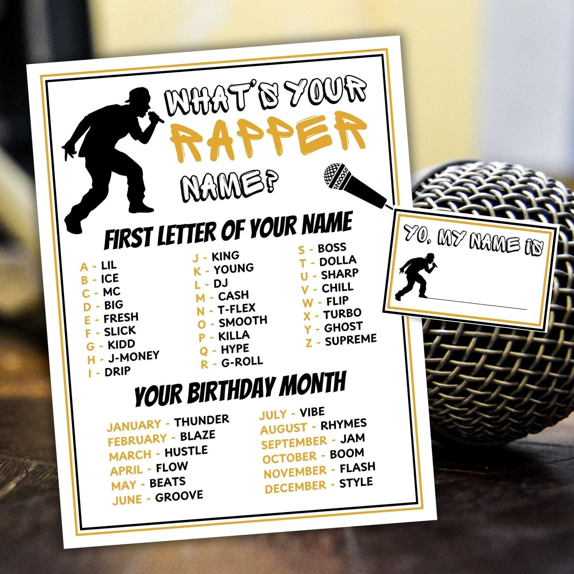 What's Your Rapper Name Party Game Printable Hip Hop Party Game Rapper Name Generator Rap Party ...