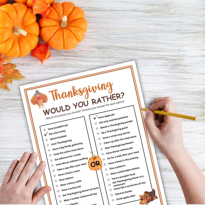 Would You Rather Thanksgiving Game Would You Rather Thanksgiving Party ...