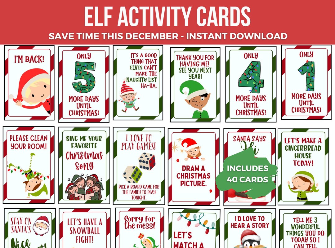 Elf Notes Printable Elf Notes Cards Printable Elf Activity Cards ...