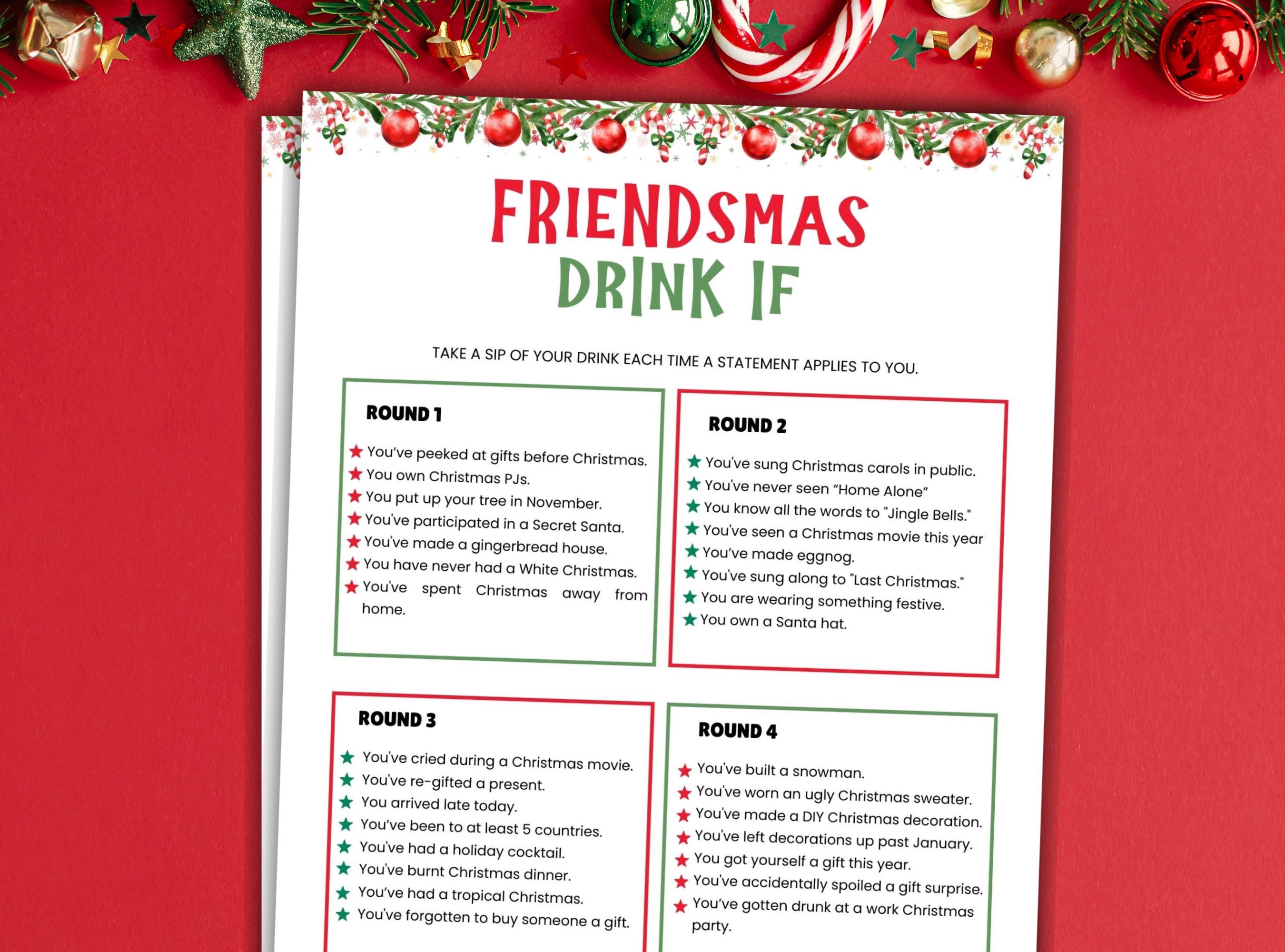 Friendsmas Drink If Game Printable Christmas Game Christmas Drinking ...