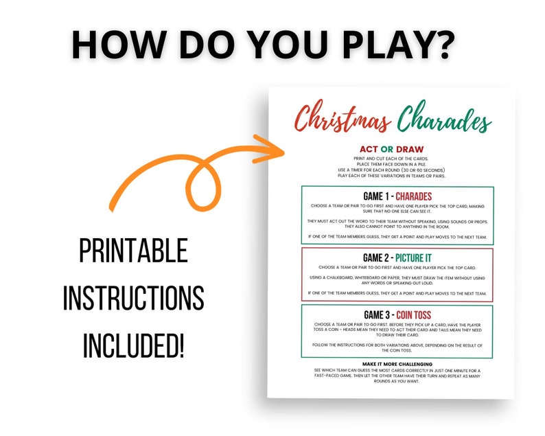 Christmas Charades Cards, Printable Christmas Games, Christmas ...