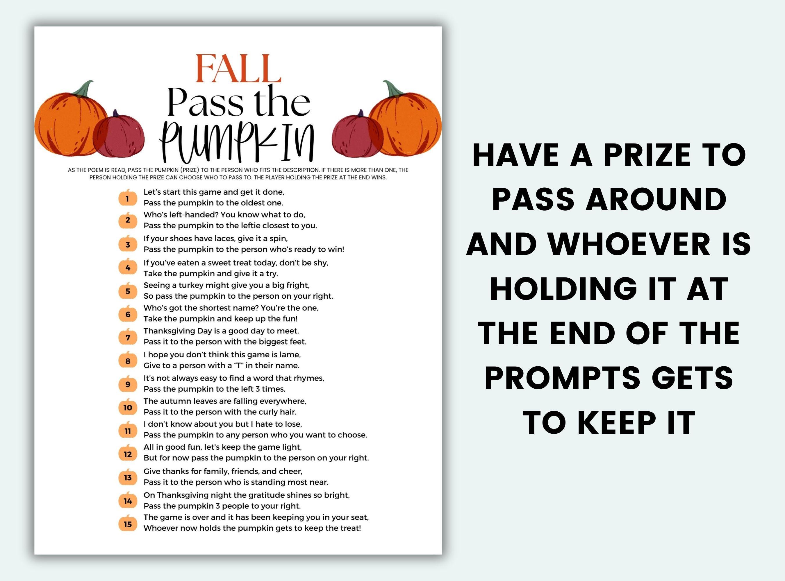 Fall Pass the Pumpkin Game Printable Thanksgiving Game Thanksgiving ...