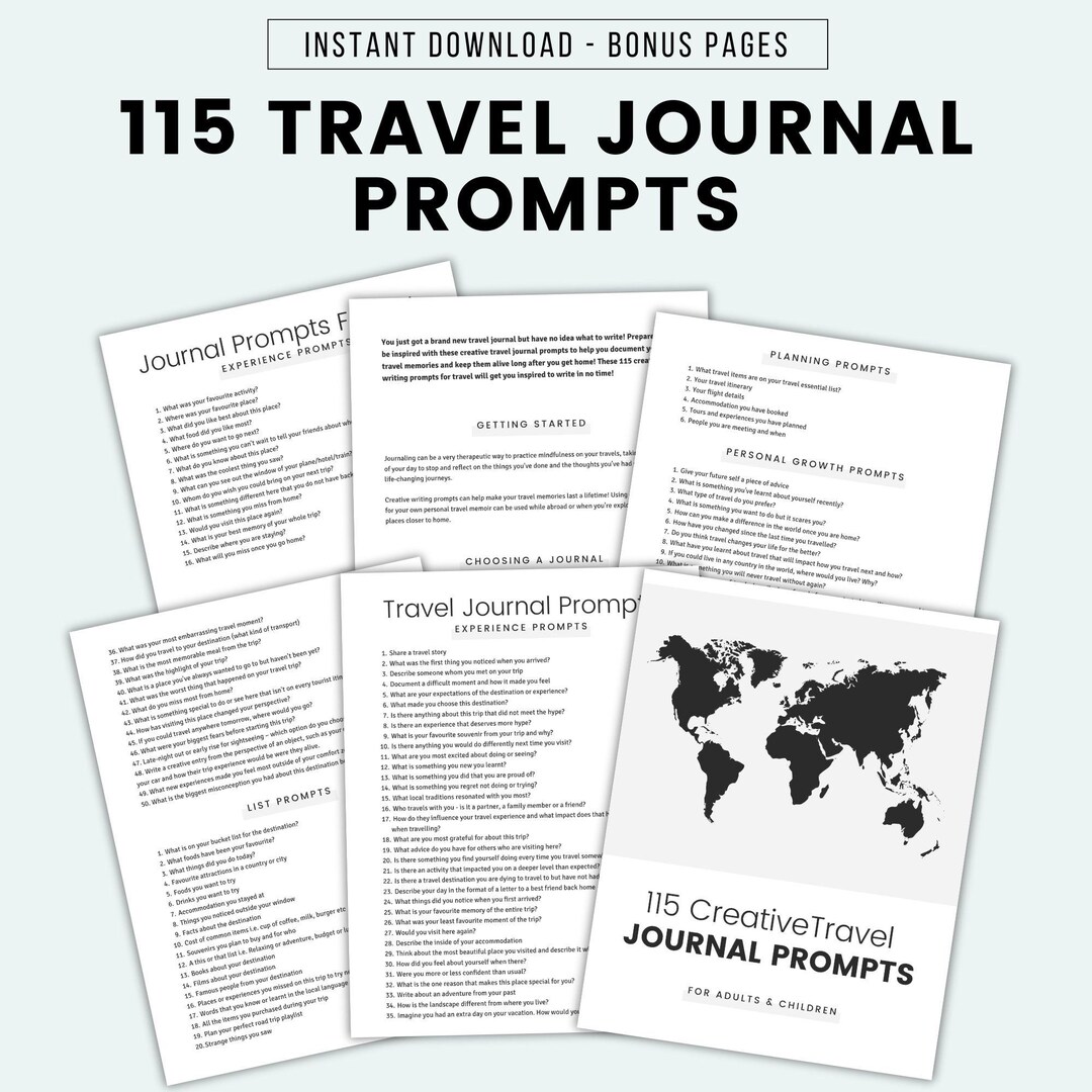 Travel Journal Prompts Printable Travel Journal Pages Travel Writing ...
