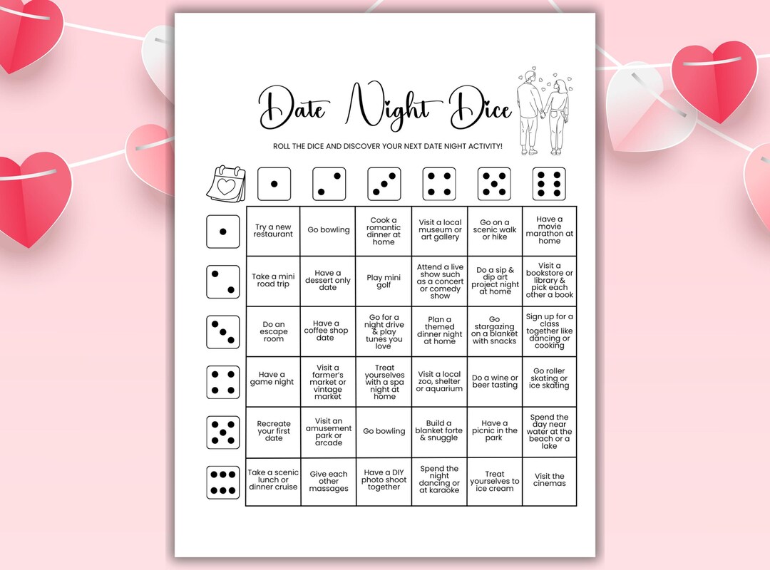 Date Night Dice Game Printable Date Night Ideas Couples Dice Game Date ...