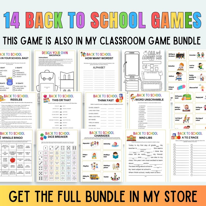 Back to School Think Fast Game First Day of School Activity Printable ...