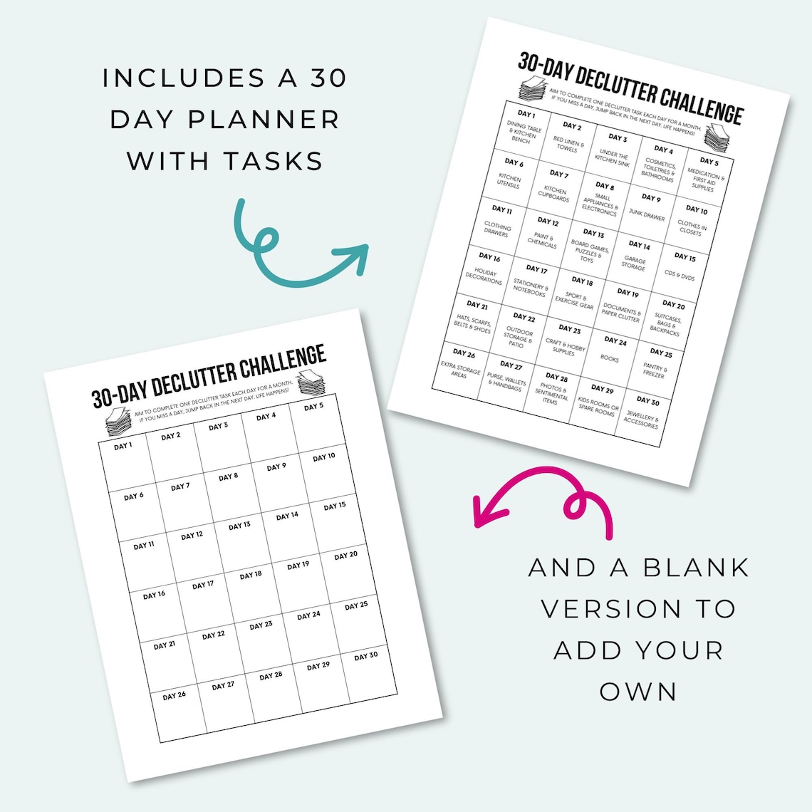 30 Day Declutter Challenge Printable Decluttering Challenge Tracker ...