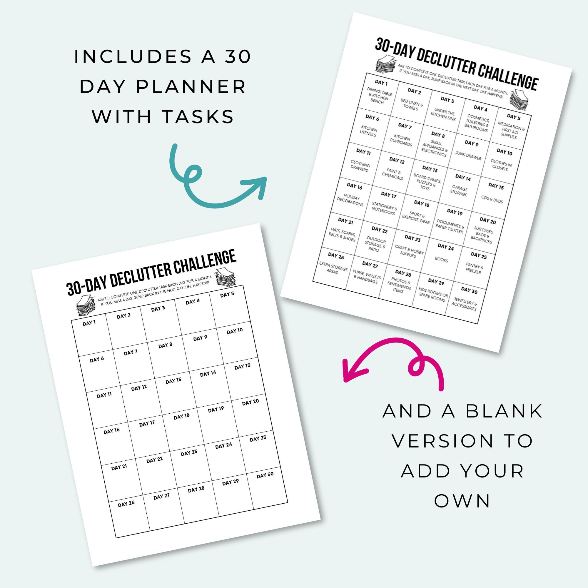 30 Day Declutter Challenge Printable Decluttering Challenge Tracker ...