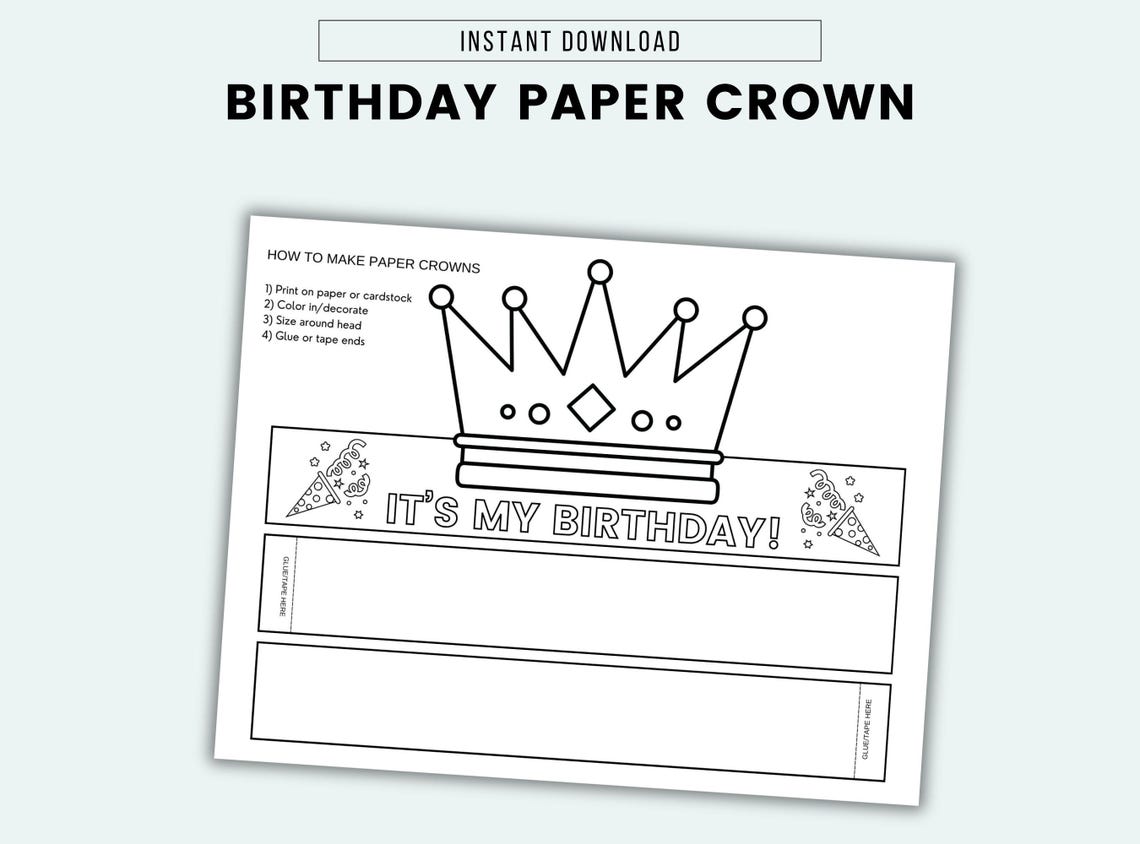 It's My Birthday Paper Crown Printable Birthday Crowns Birthday ...