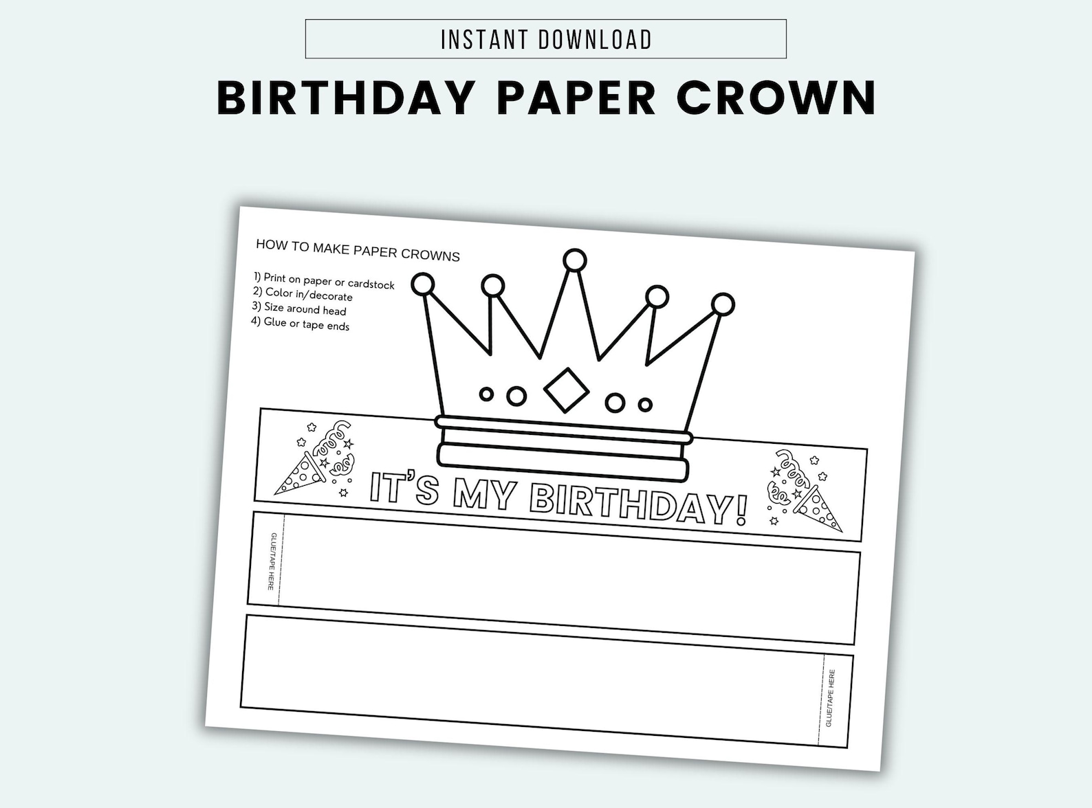 It's My Birthday Paper Crown Printable Birthday Crowns Birthday ...