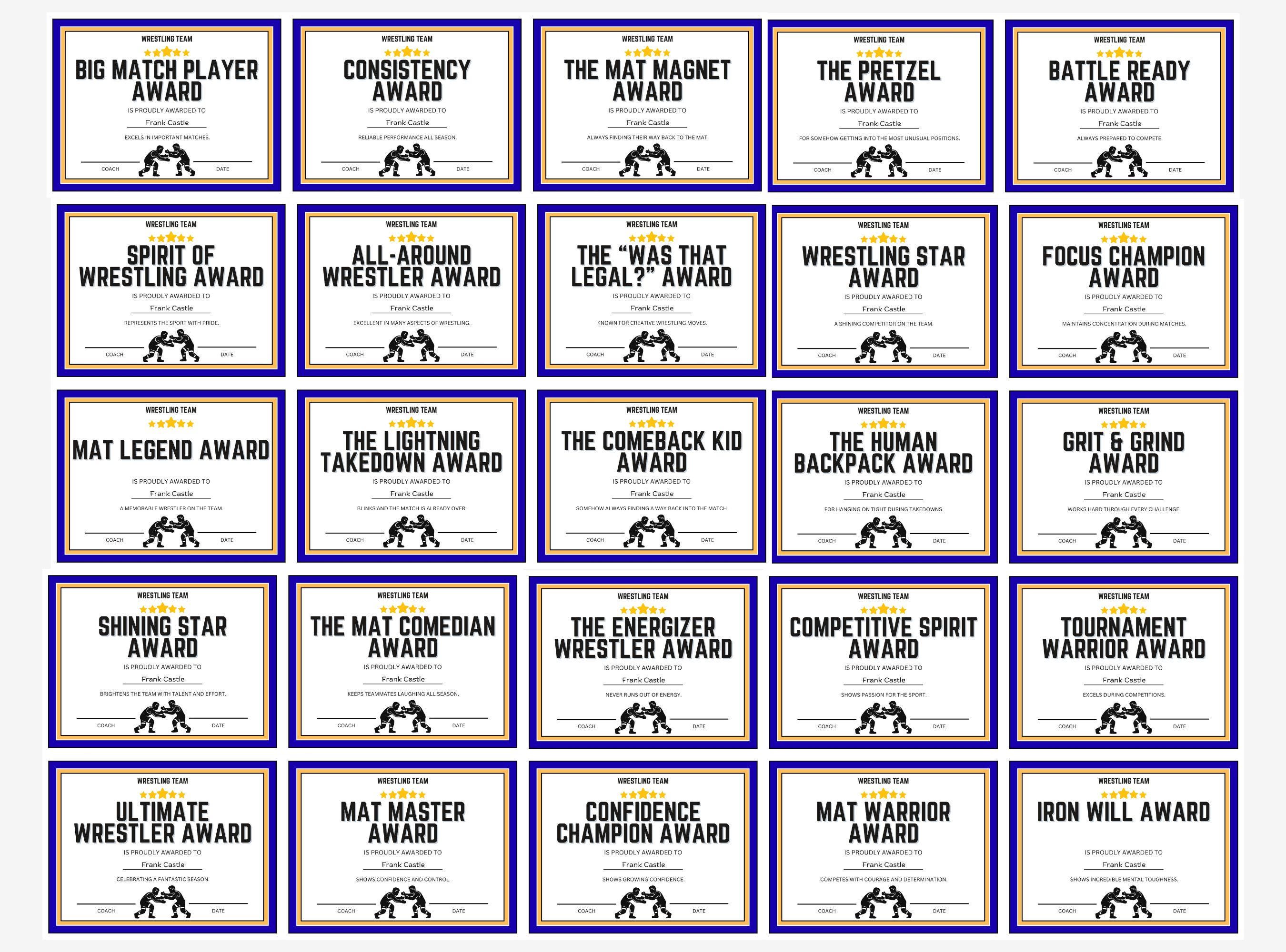 Editable Wrestling Award Certificates Wrestling Team Awards End of ...