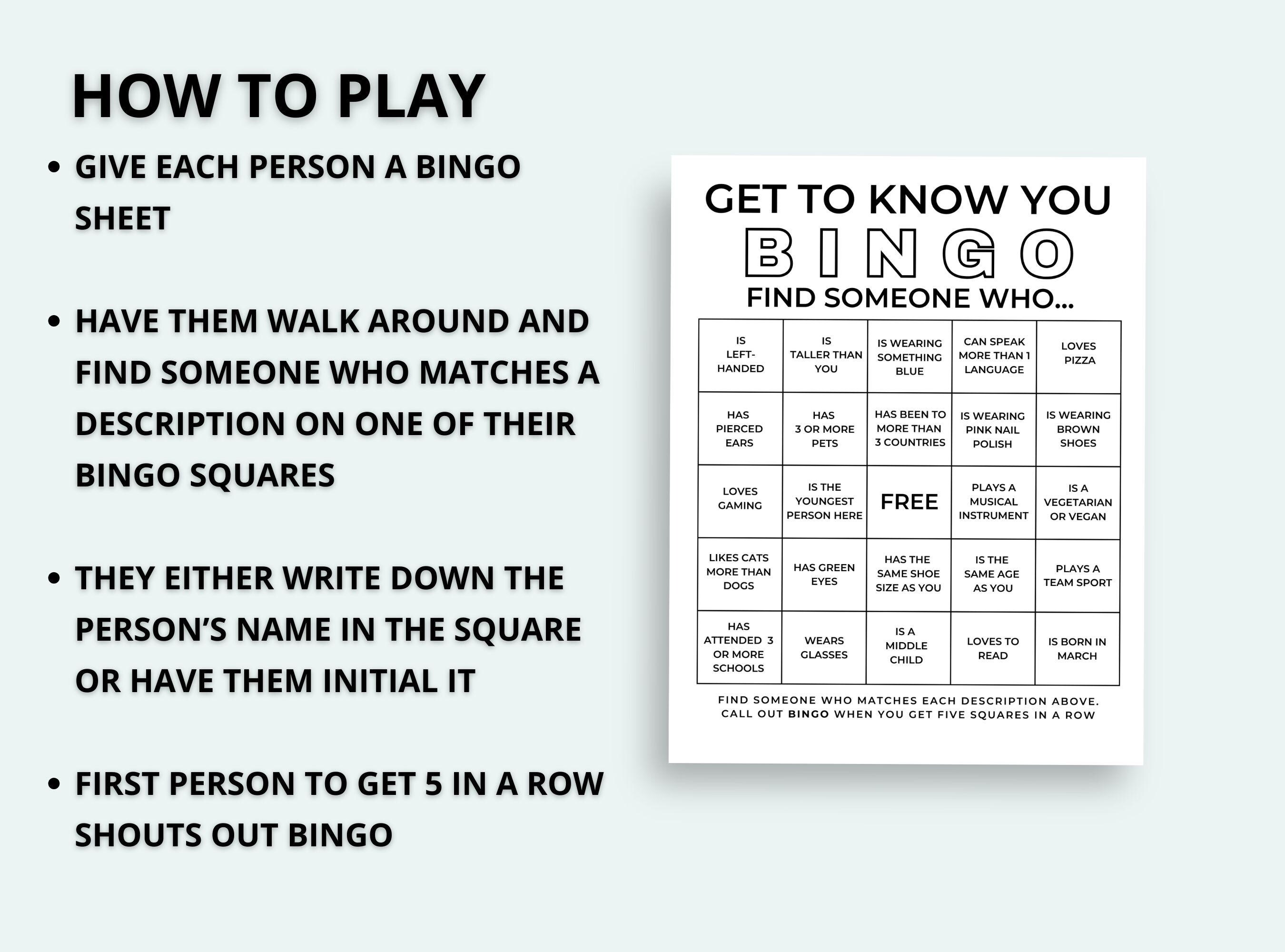 Get to Know You Bingo Cards Printable Find Someone Who Game Ice Breaker ...