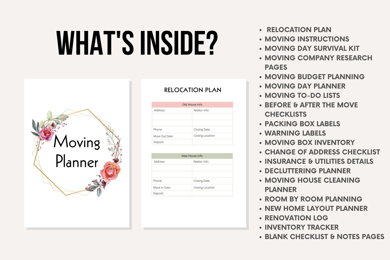 Moving Planner Printable Moving Binder | Moving Checklist | Moving ...