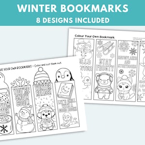 Winter Bookmarks Printable Coloring Bookmarks for Kids Printable Winter ...