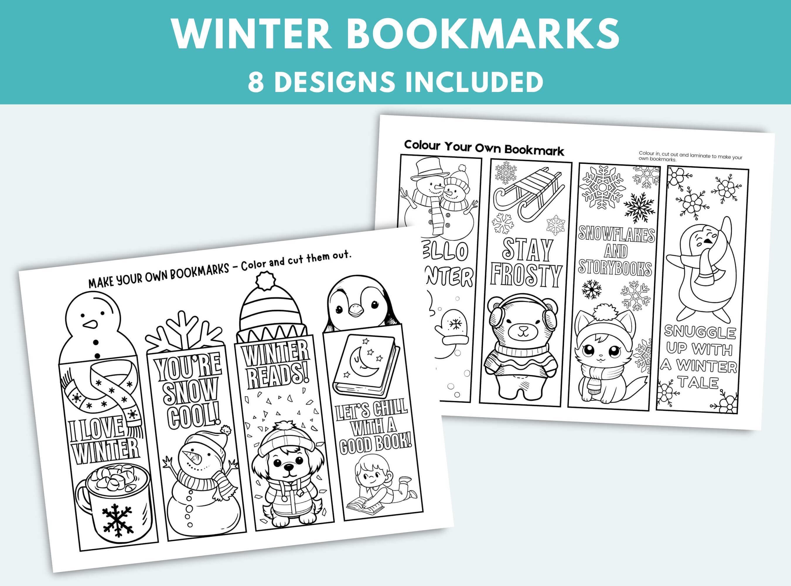 Winter Bookmarks Printable Coloring Bookmarks for Kids Printable Winter ...