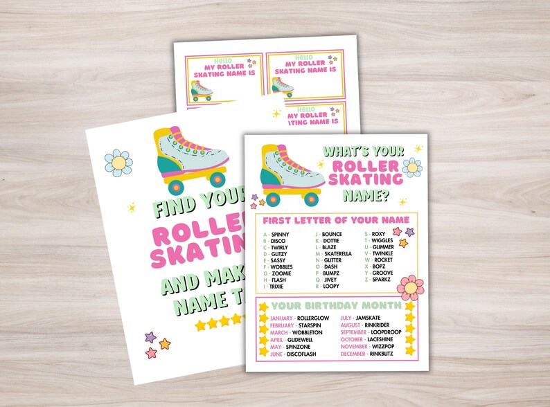 What's Your Roller Skating Name Party Game Printable Skating Party Game ...