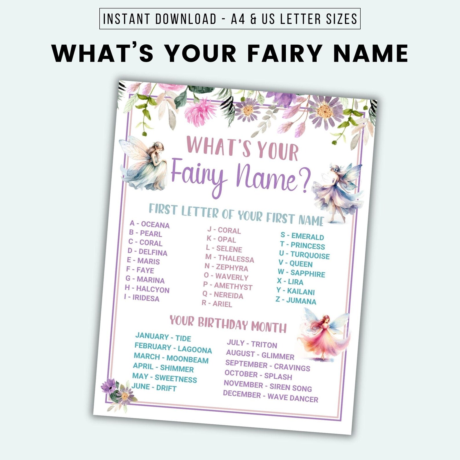 What's Your Fairy Name Party Game Printable Fairy Game Fairy Name ...