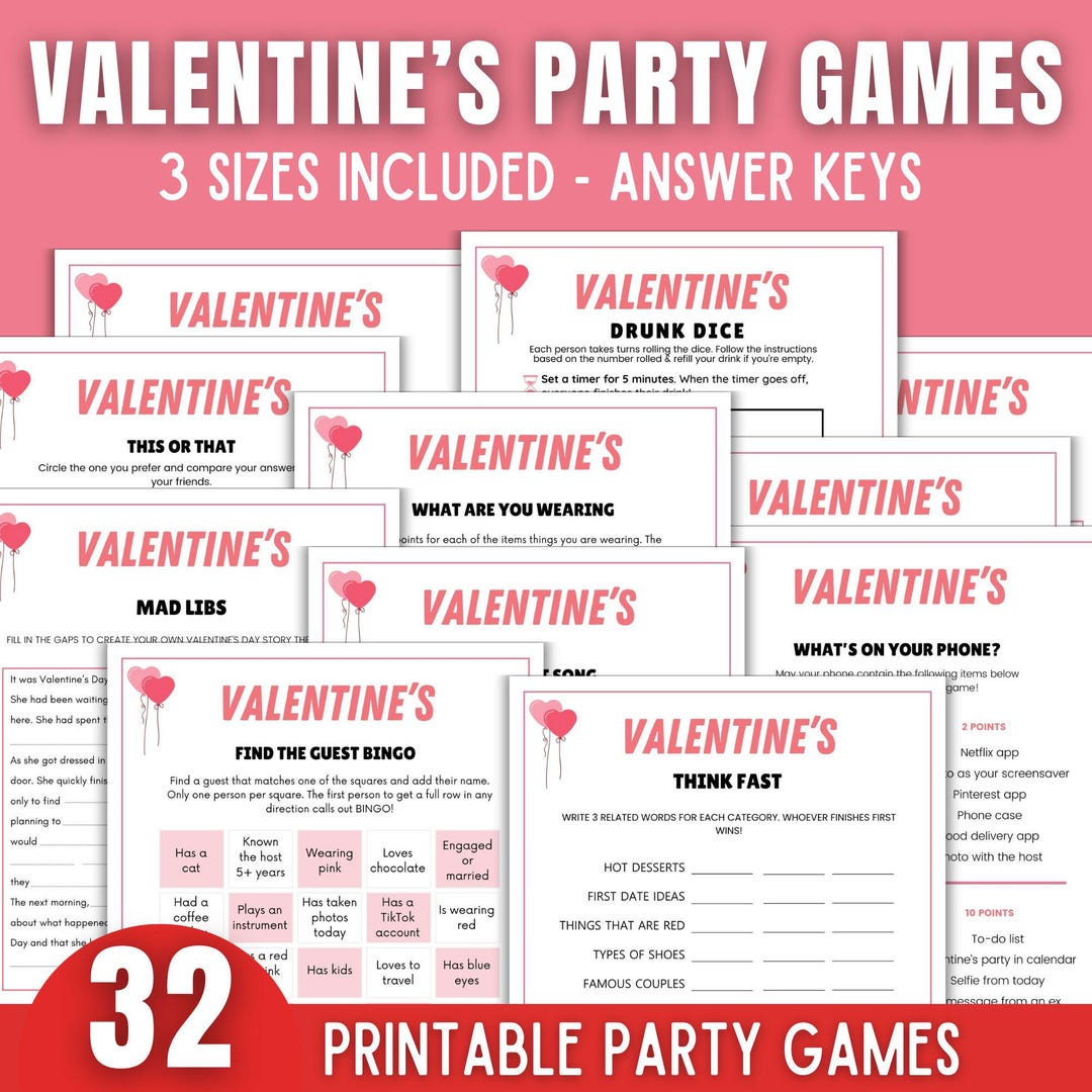 Valentine's Day Party Games Bundle Printable Valentines Games ...