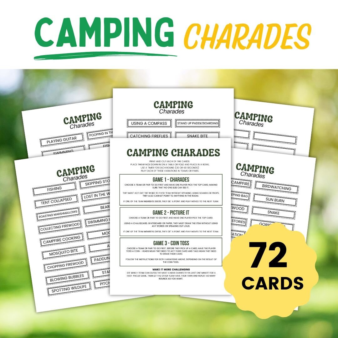 Camping Charades Game Printable Camping Game Kids Adults Camping ...