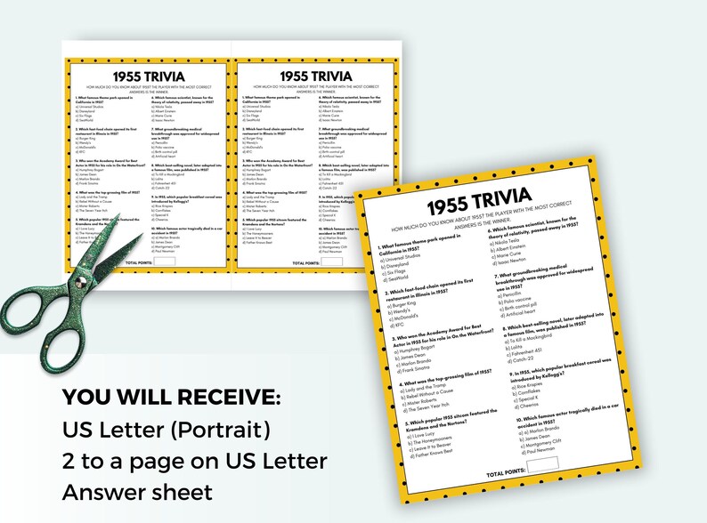 1955 Trivia Game Printable 70th Birthday Games Born in 1955 Game ...