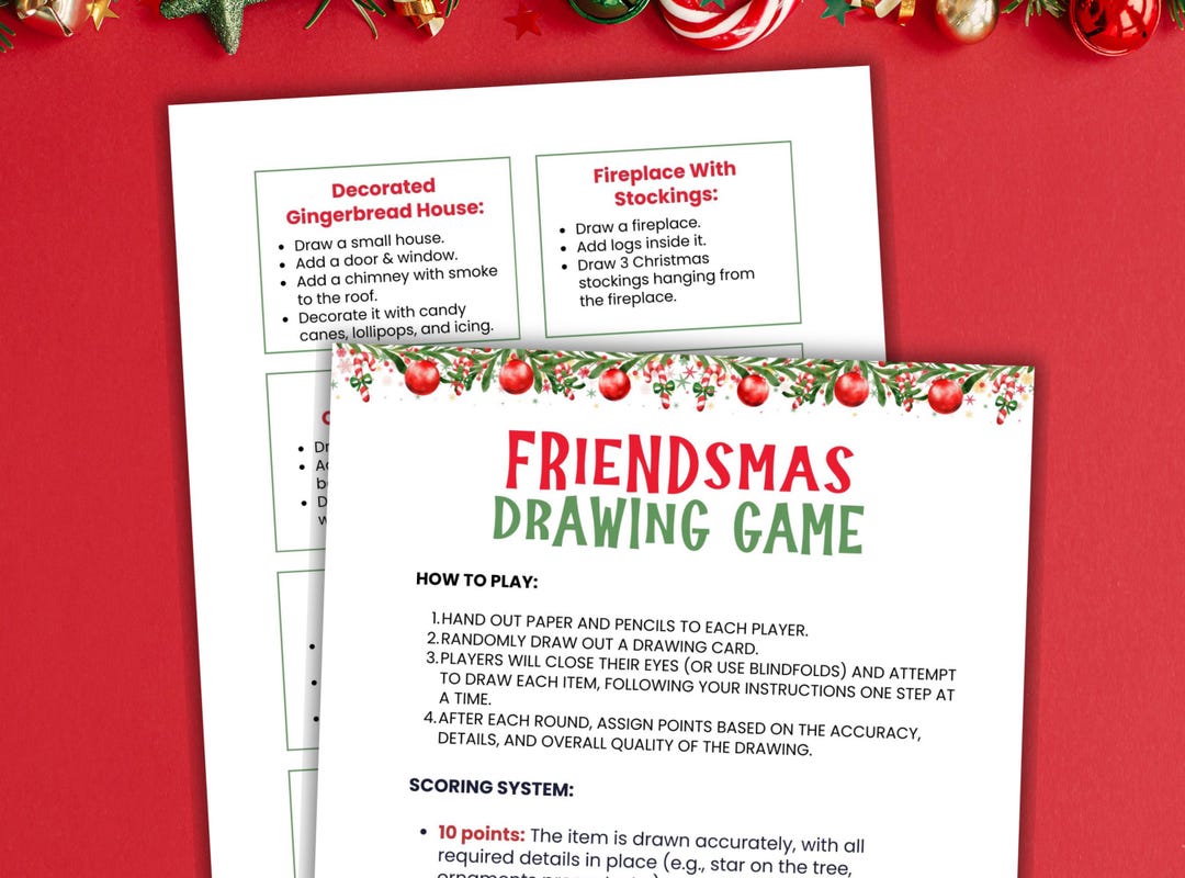 Friendsmas Drawing Game Printable Christmas Game Christmas Drawing Game ...