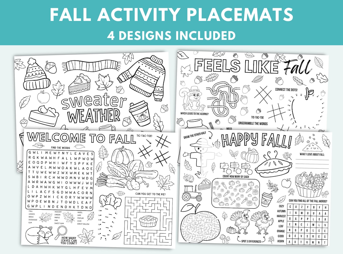 Fall Activity Placemat Printable Fall Coloring Placemats Fall ...